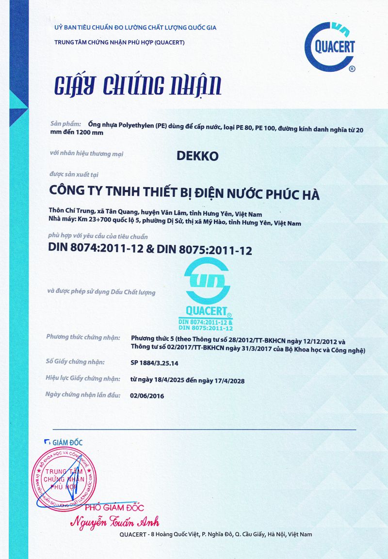 DIN 8074:1999 & DIN 8075:1999-08 . Standard Certificate